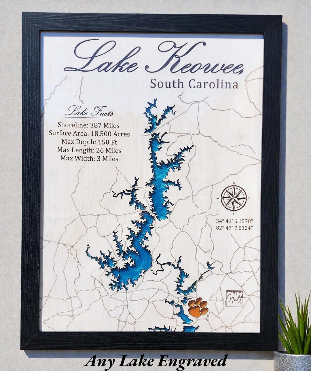 Personalized Lake Map Wall Art – Custom Epoxy Wood Lake Sign, Framed ...