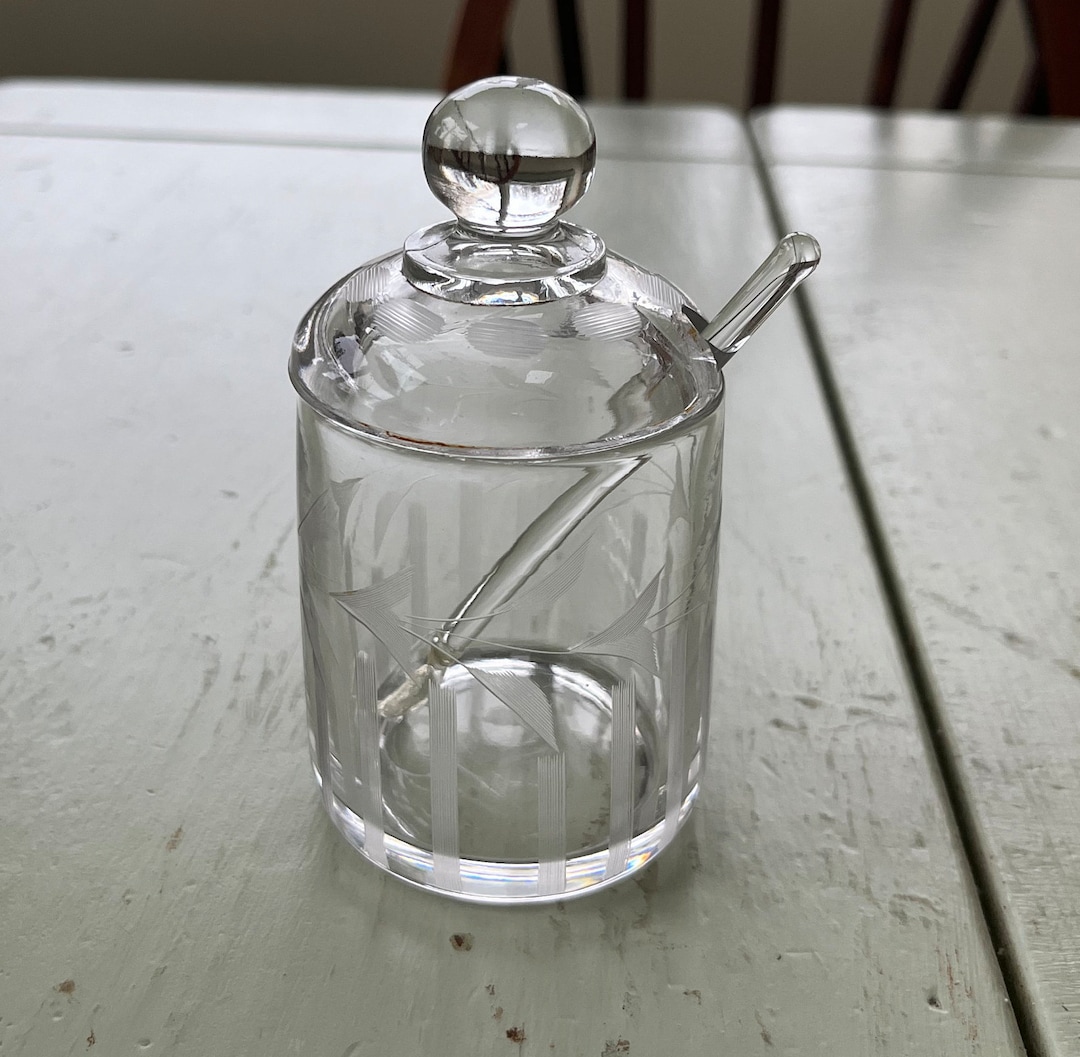 Etched Glass Mustard Jar - Etsy