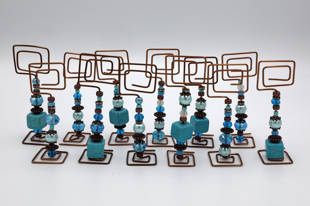 Place Card/table Number Holders (set of 10) Turquoise Beads W/bronze ...