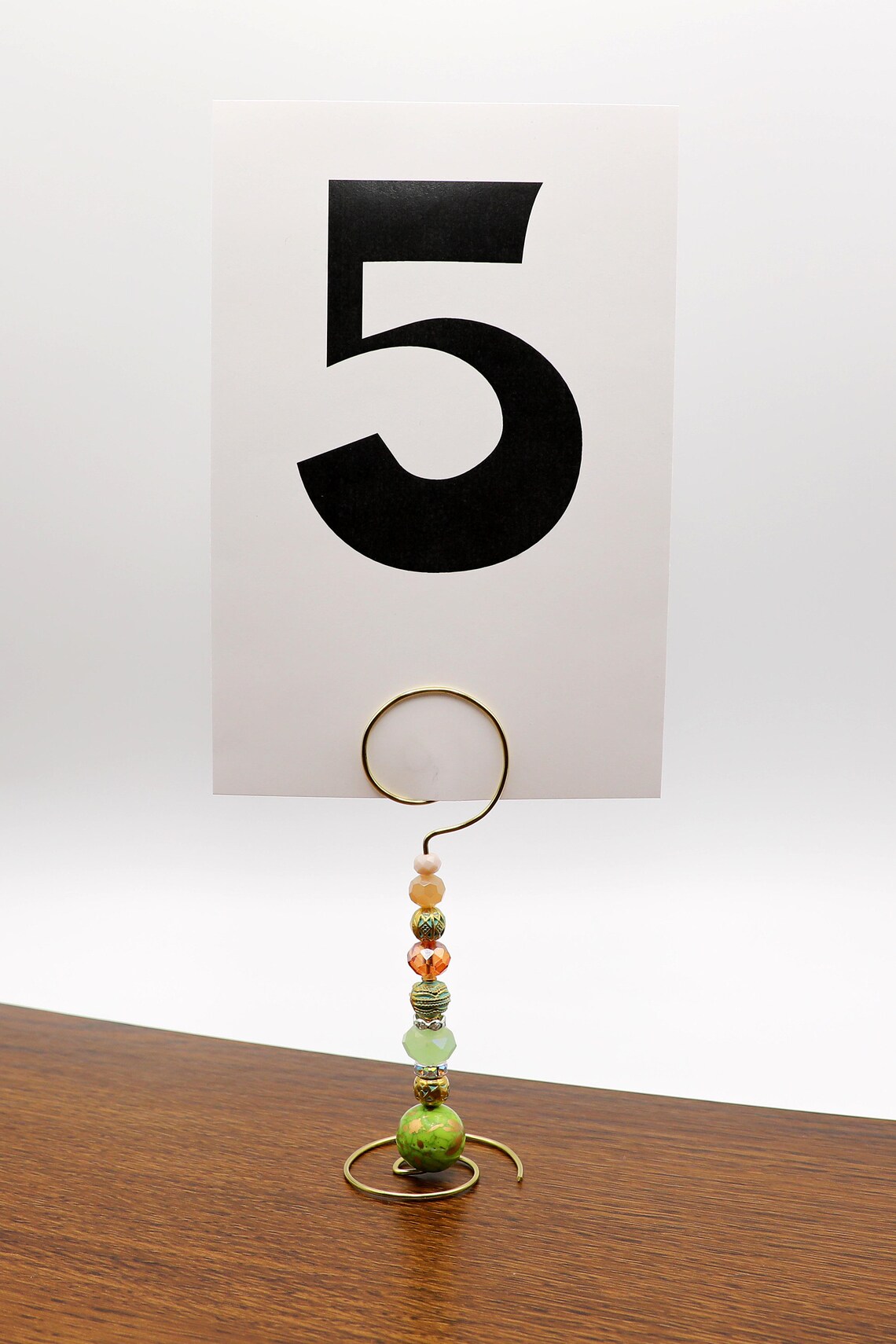 Place Card/table Number Holders (set of 8) Green and Peach Beads W/gold ...