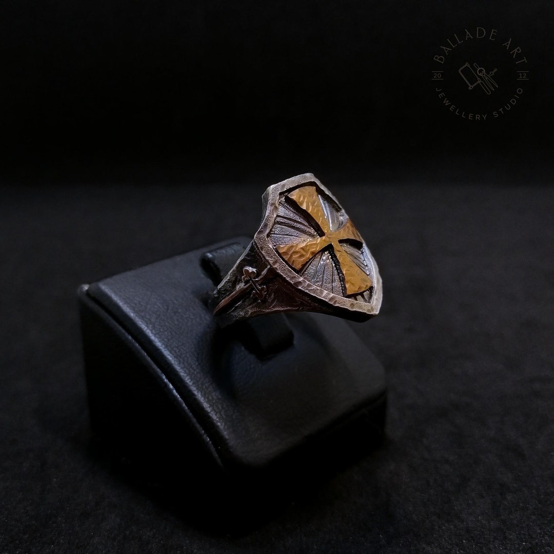 Masonic Knights Templar Crusader Shield Silver Ring - Unique Design ...
