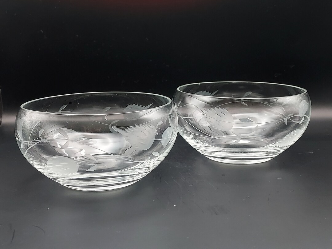 Small Etched and Engraved Crystal Bowl Pair - Etsy