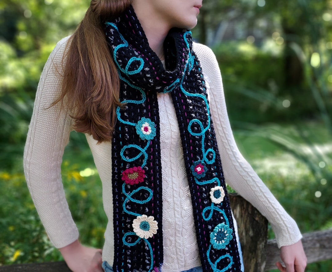 Handmade Crochet Scrappy Yarn Scarf Black - Etsy