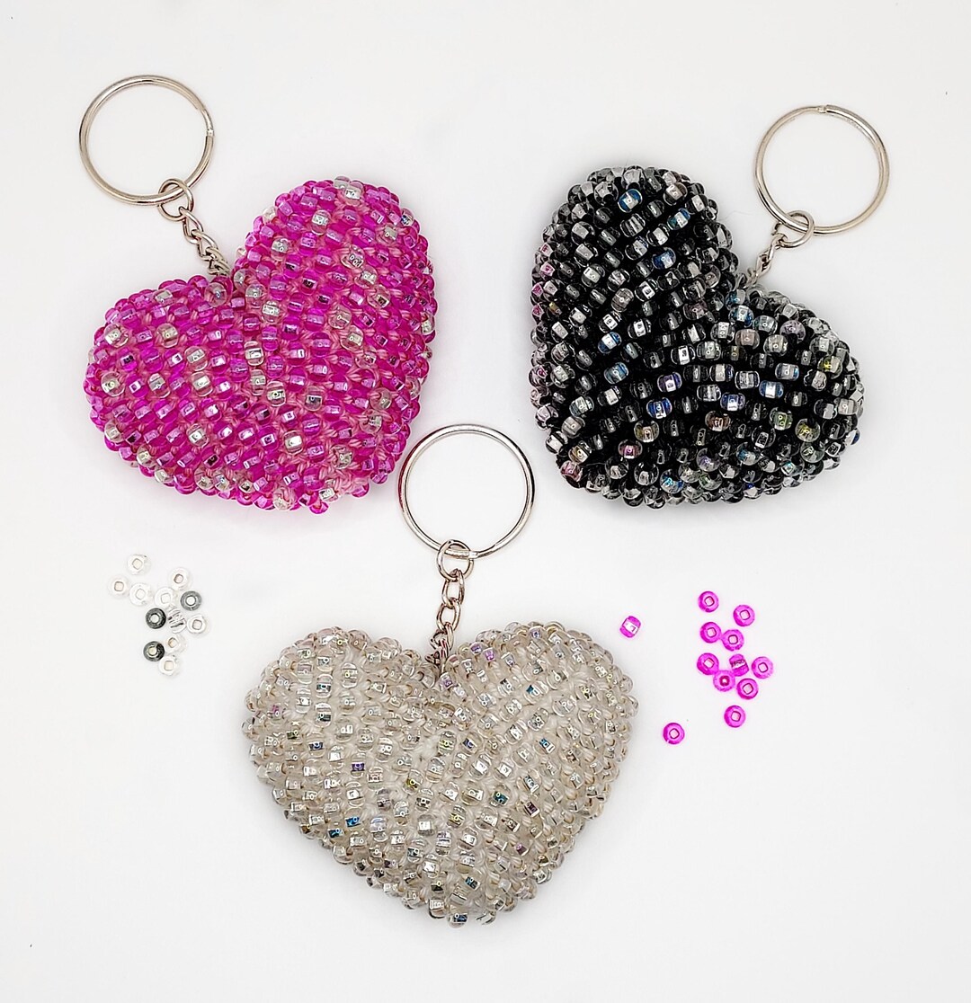 Handmade Beaded Crochet Heart Keychain Bag Charm - Etsy