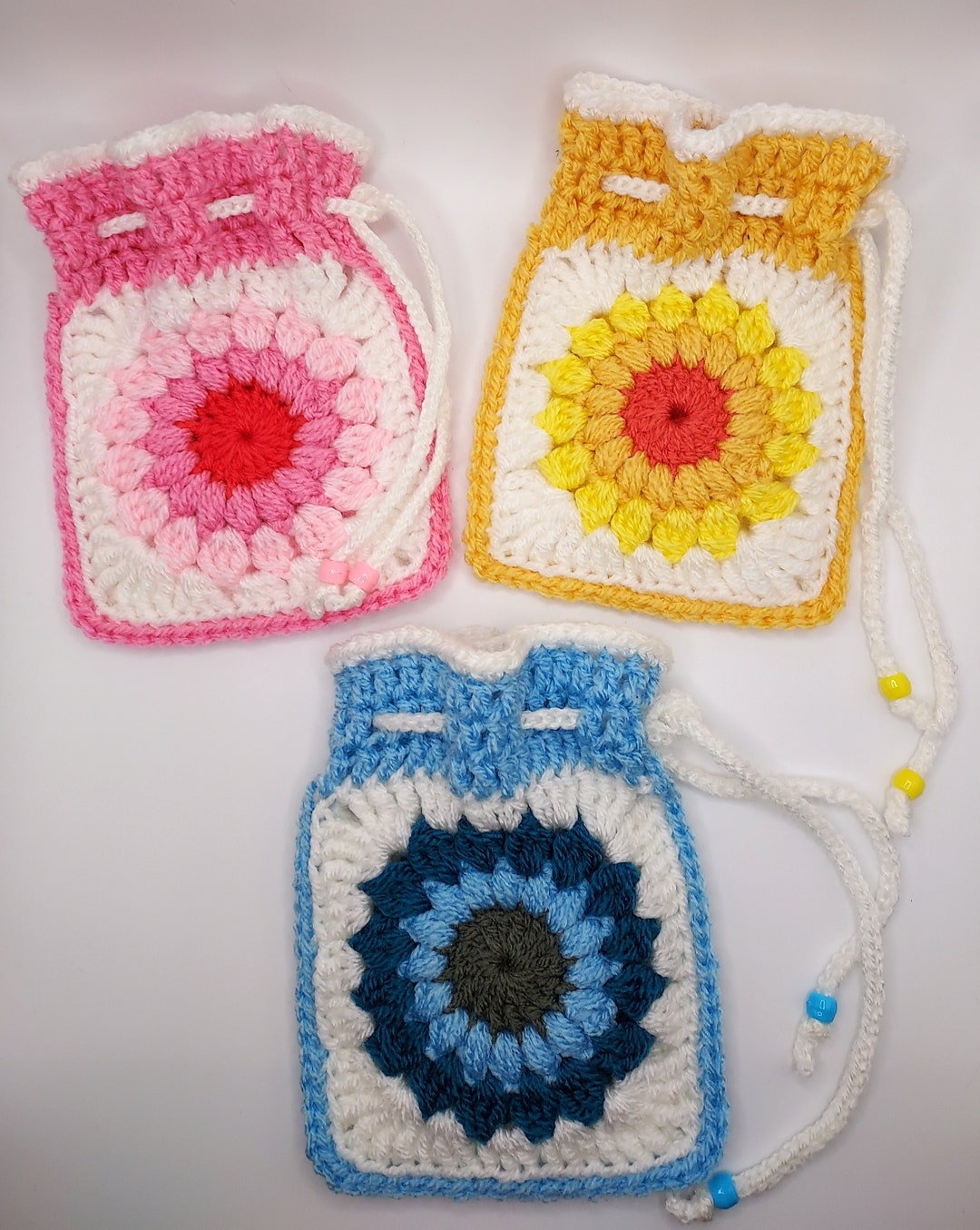Granny Square Sunburst Crochet Small Drawstring Pouch - Etsy