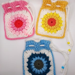 Granny Square Sunburst Crochet Small Drawstring Pouch - Etsy
