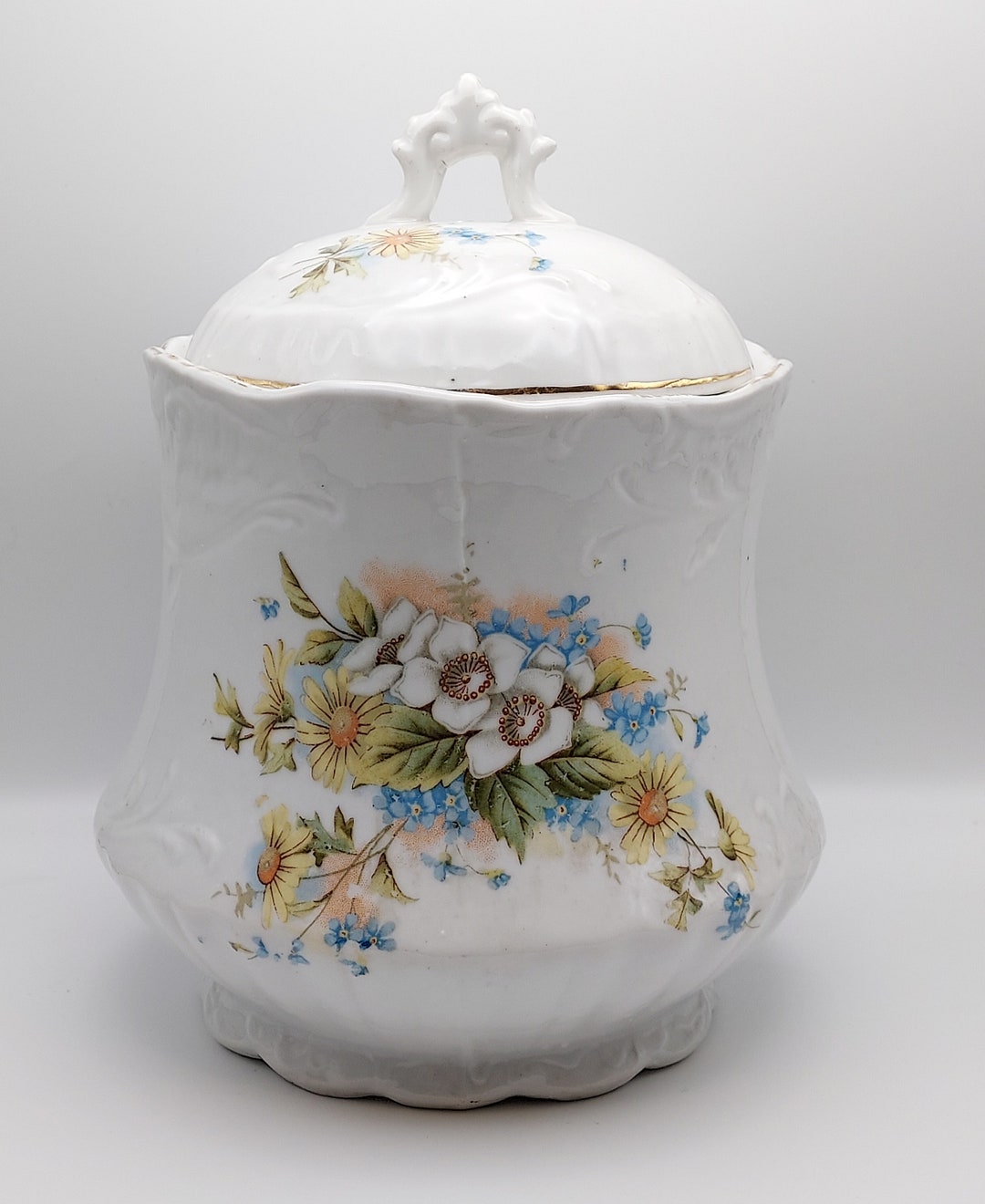 Antique Floral Transferware Biscuit Jar - Etsy