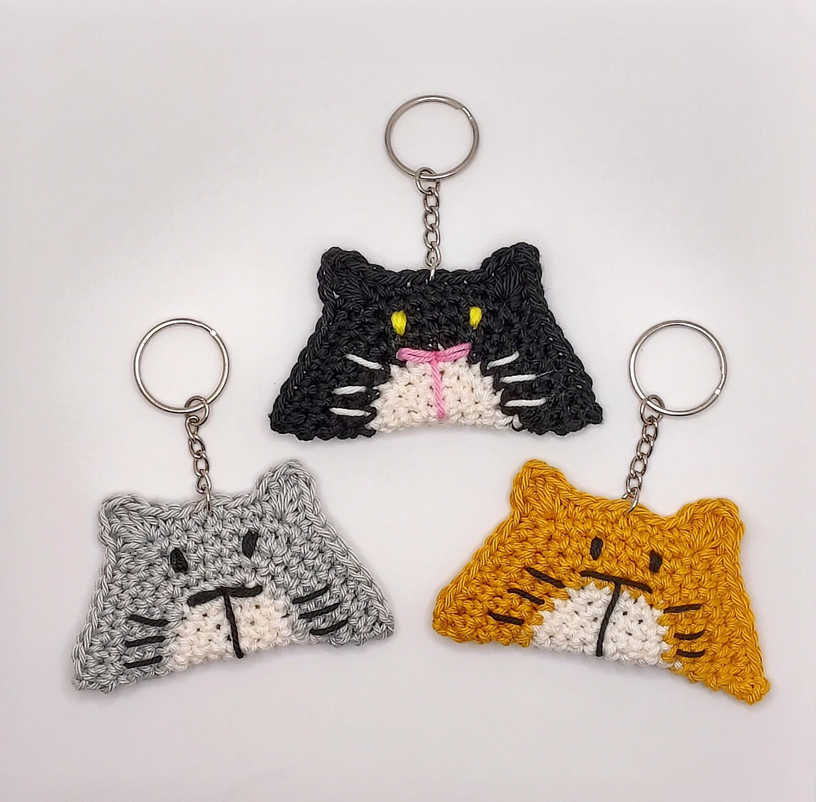 Crochet Cat Face Keychain: Handmade Cotton Yarn Bag Charm - Etsy