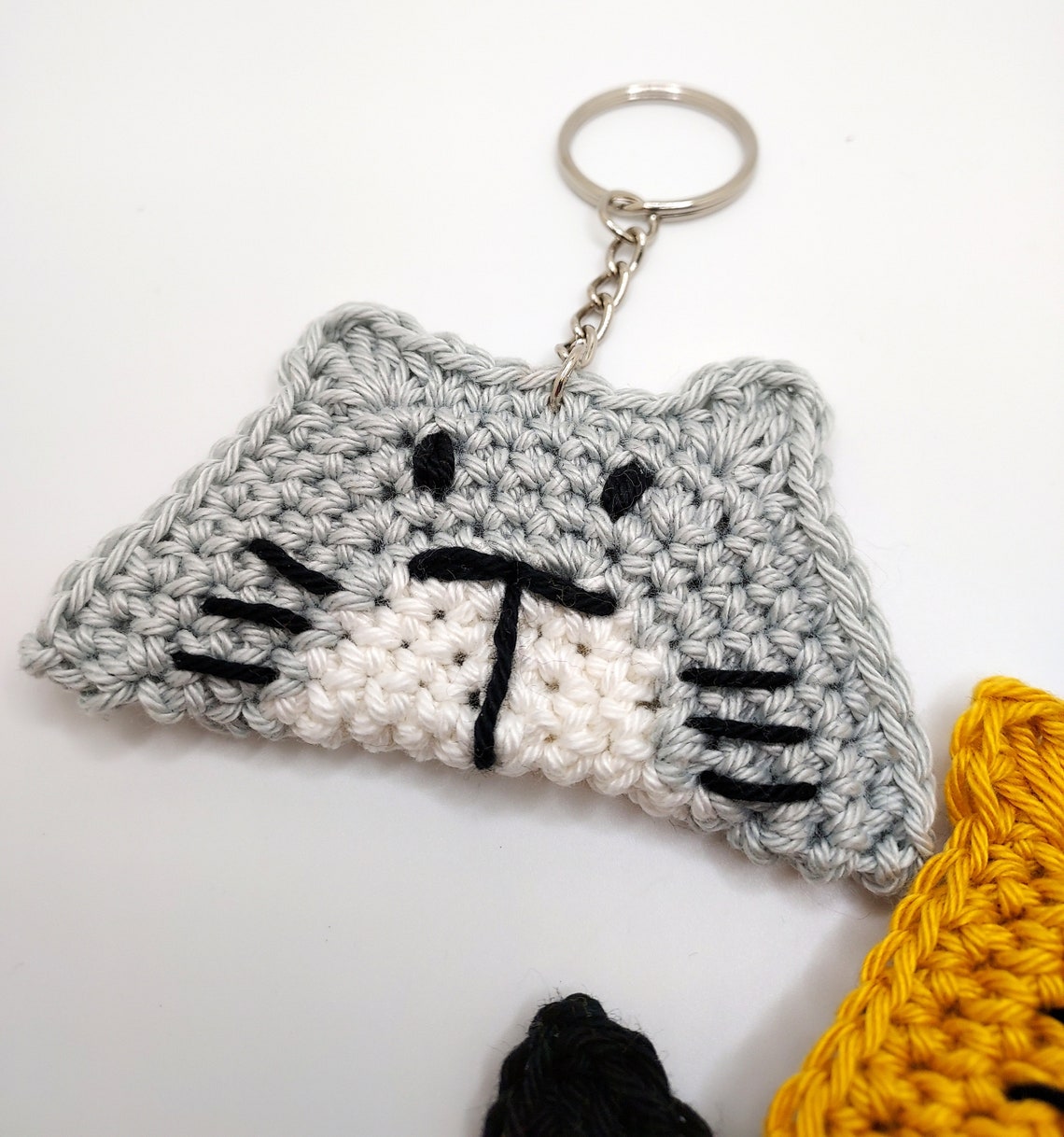 Crochet Cat Face Keychain: Handmade Cotton Yarn Bag Charm - Etsy