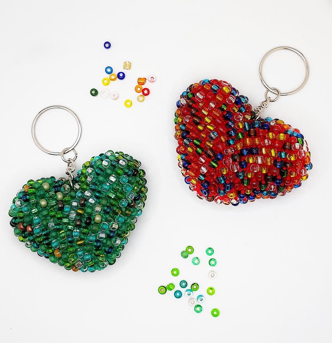 Handmade Beaded Crochet Heart Keychain and Bag Charm - Etsy