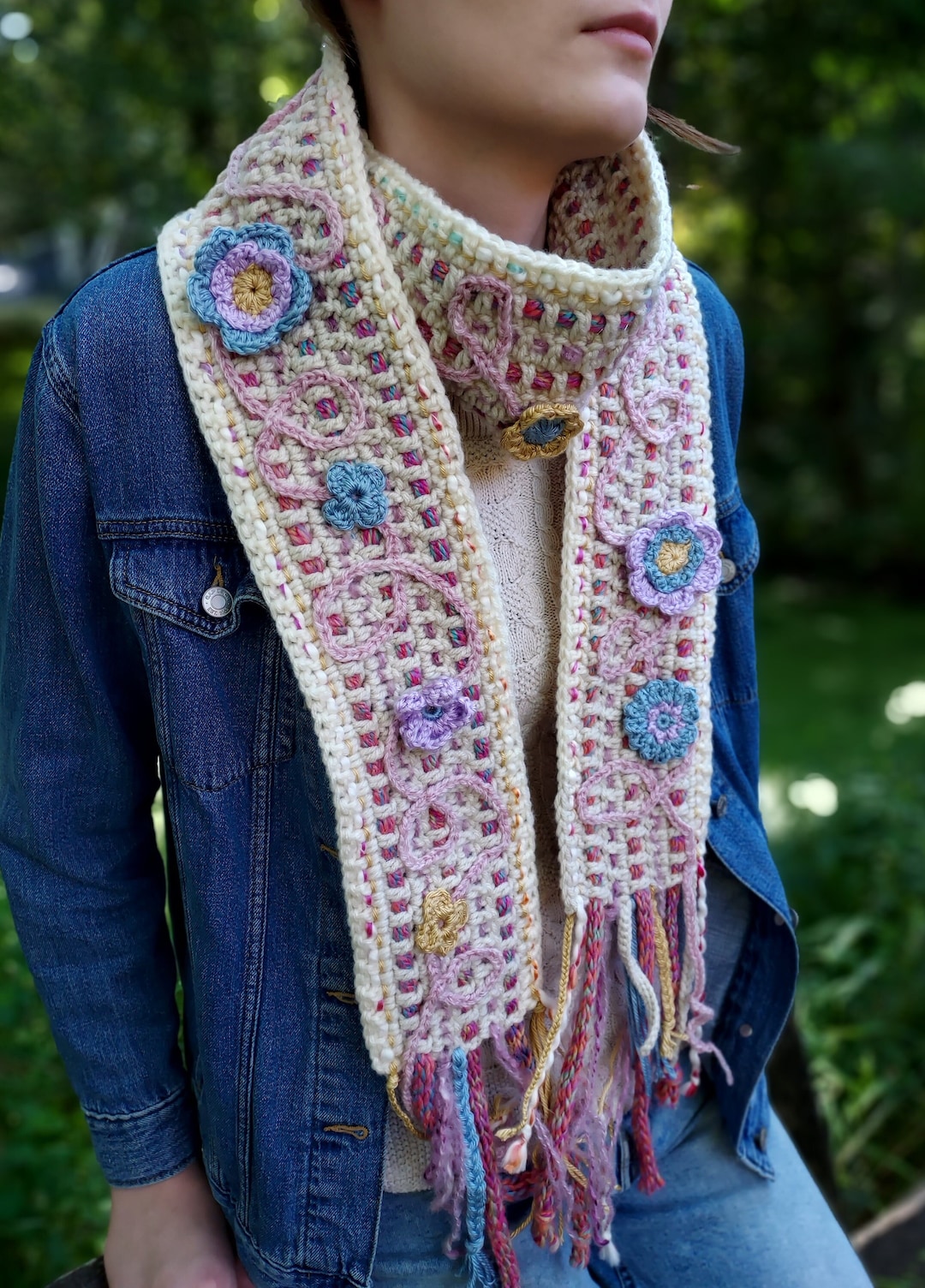 Crochet Scrappy Yarn Scarf Pink - Etsy