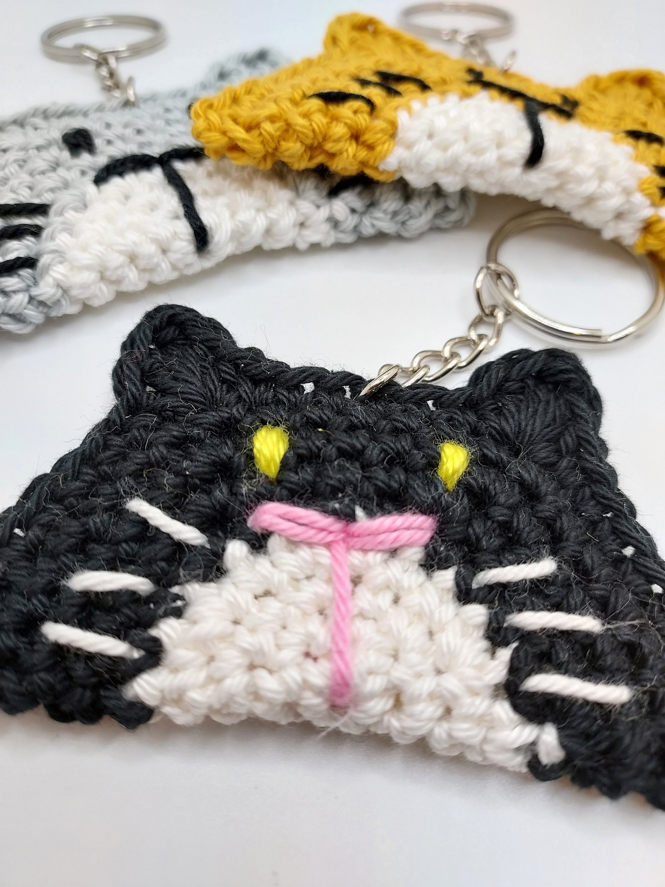 Crochet Cat Face Keychain: Handmade Cotton Yarn Bag Charm - Etsy