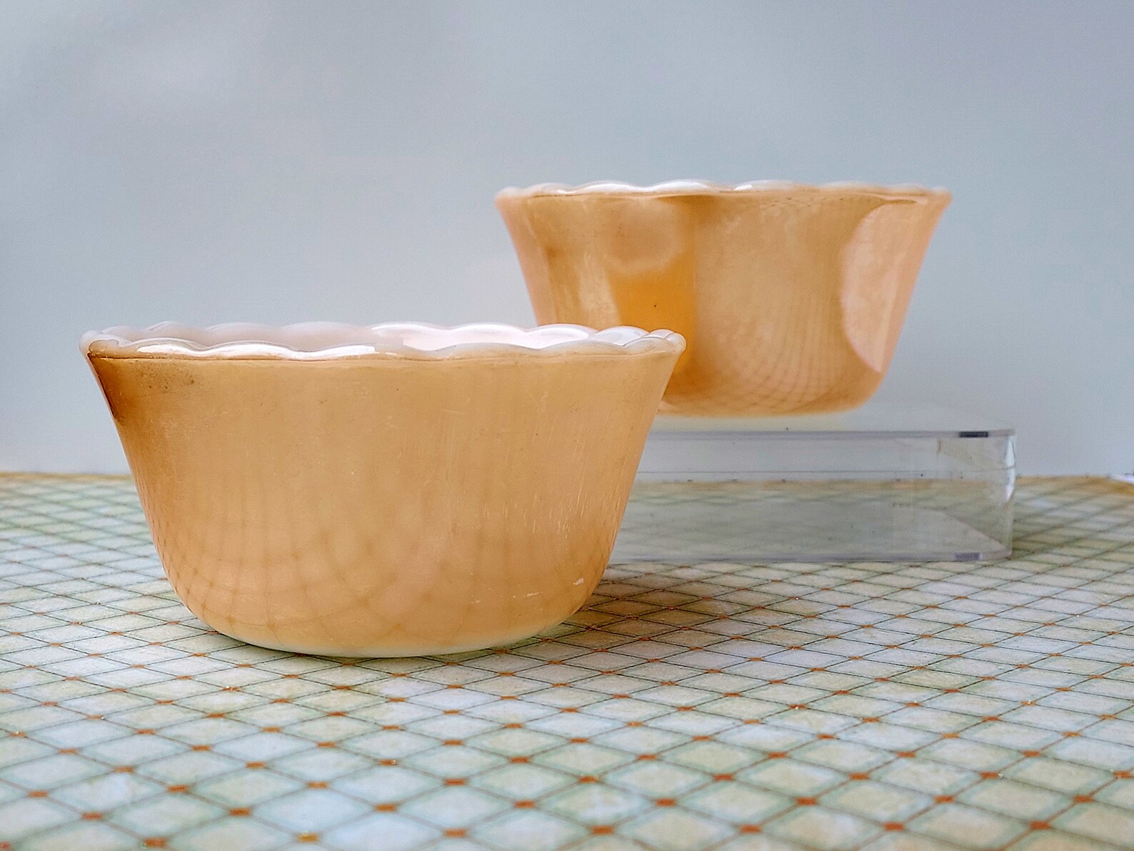 Fire King Copper Tint Peach Luster Reverse Mark Custard Cup Pair - Etsy