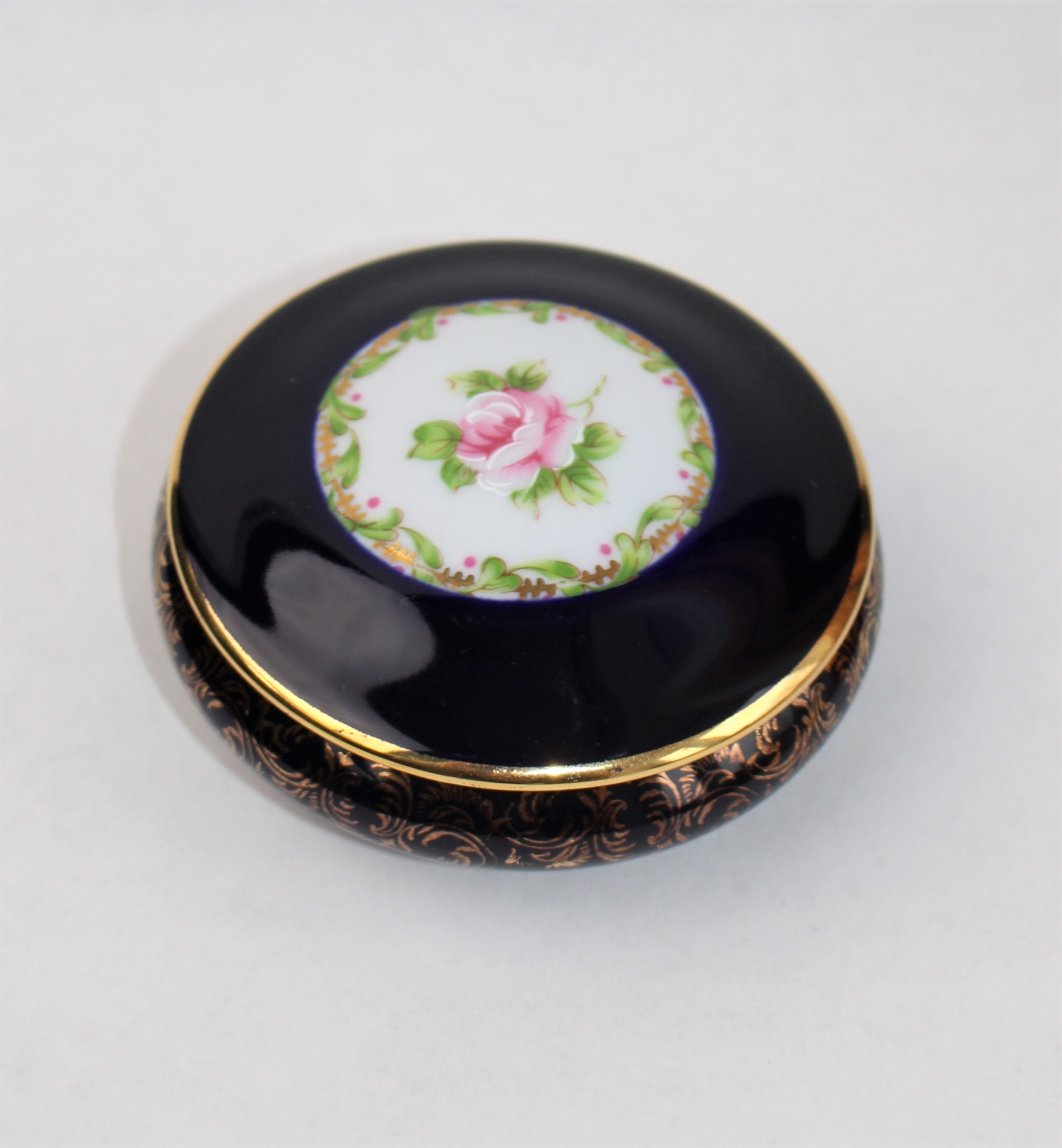 Vintage Limoges Castel France Trinket Box, Cobalt Blue & 22 Carat Gold ...