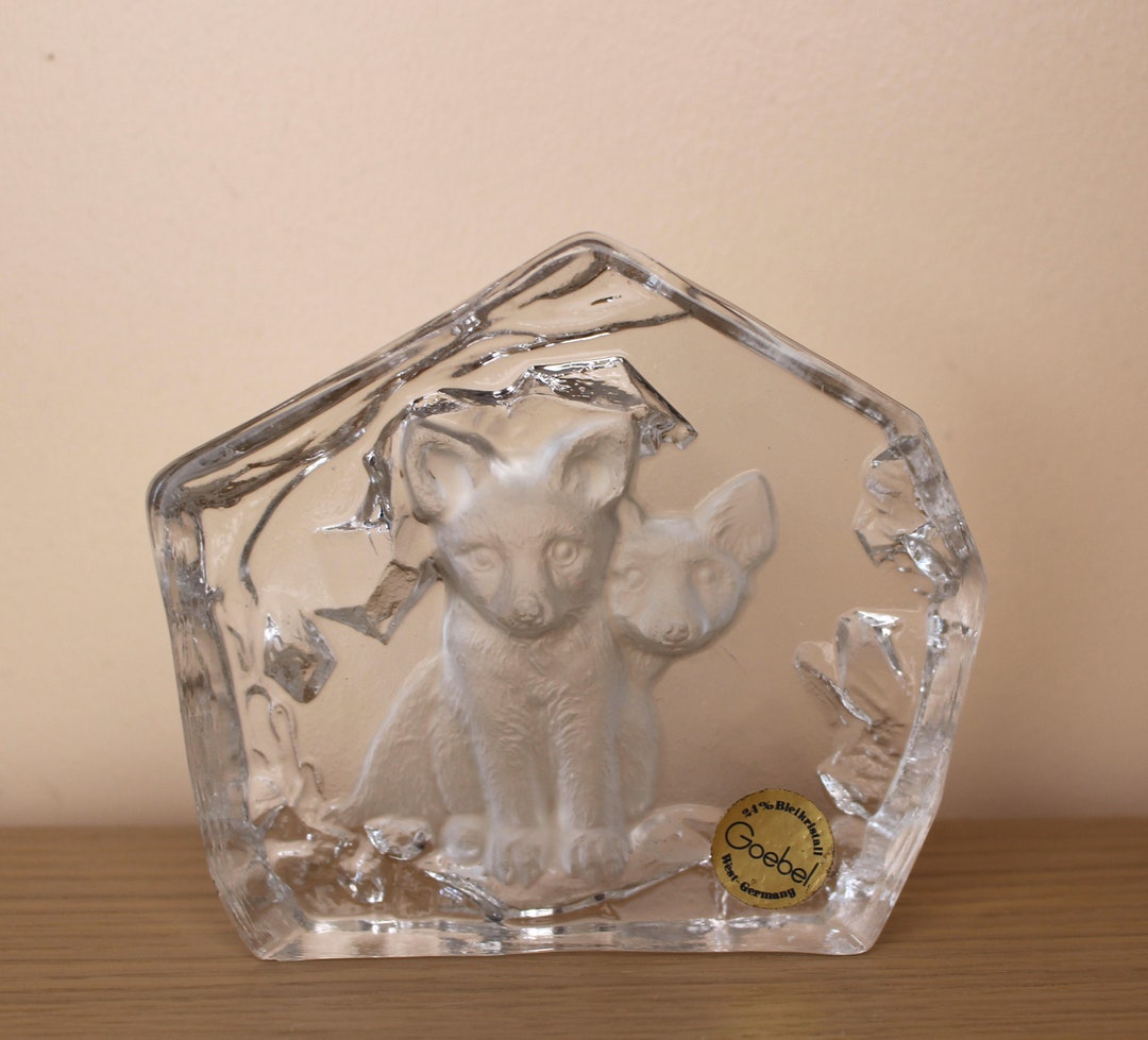 Vintage Goebel West-germany Fox Cubs Clear Crystal Paperweight ...