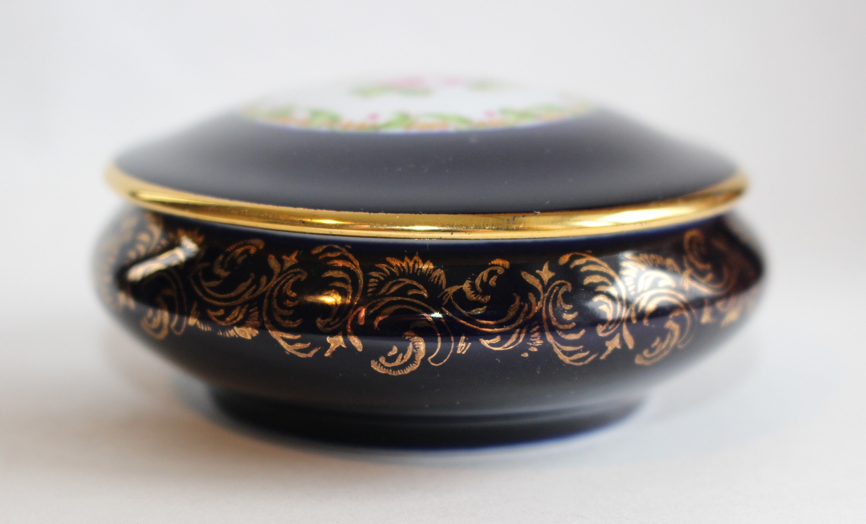 Vintage Limoges Castel France Trinket Box, Cobalt Blue & 22 Carat Gold ...