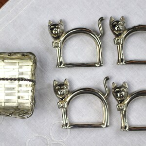 Vintage Metal Set of 4 Cat Shape Napkins/serviette Rings With Holder in ...