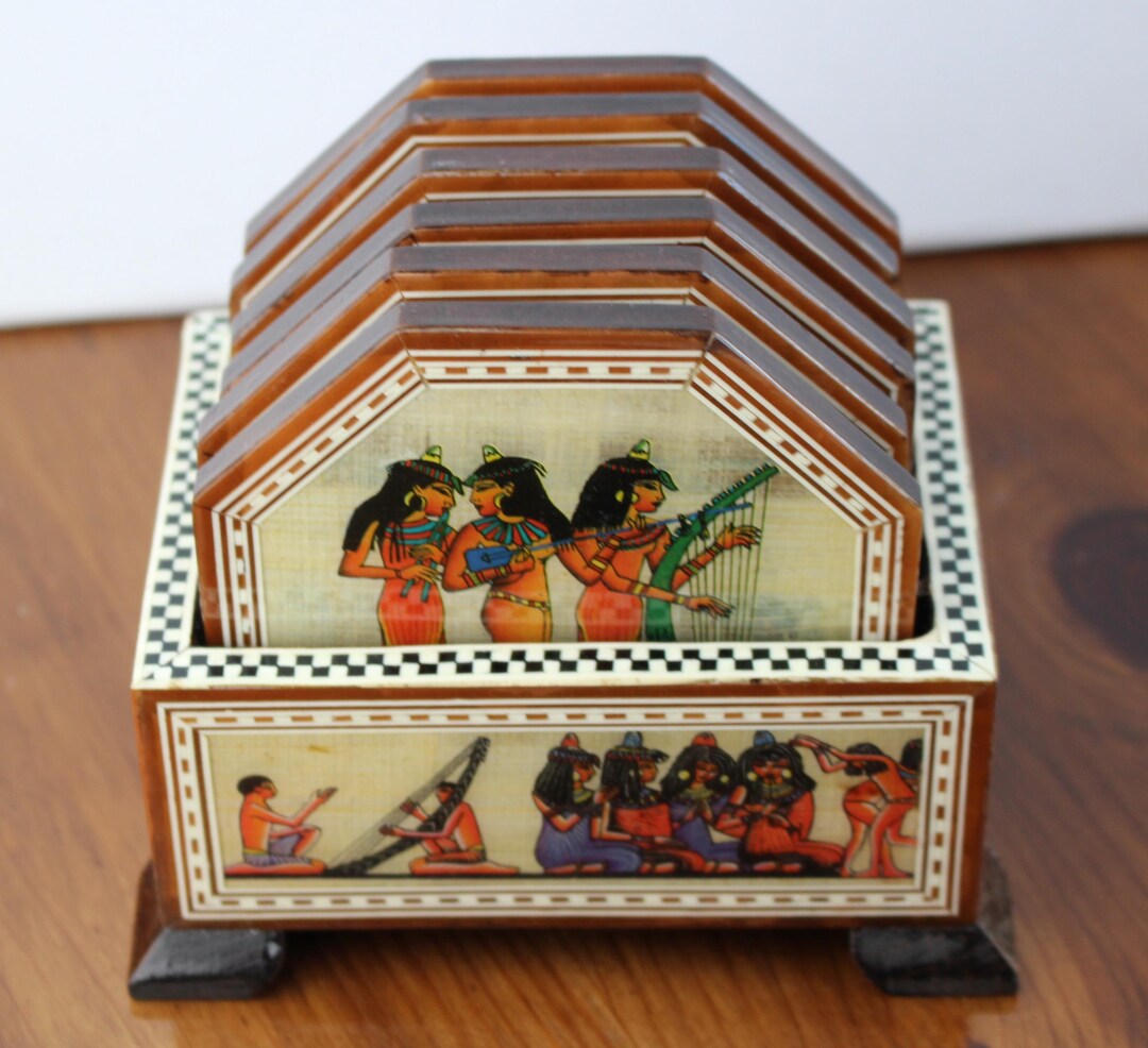 Vintage Ancient Egypt Design Motifs Set of 6 Coasters With Holder - Etsy