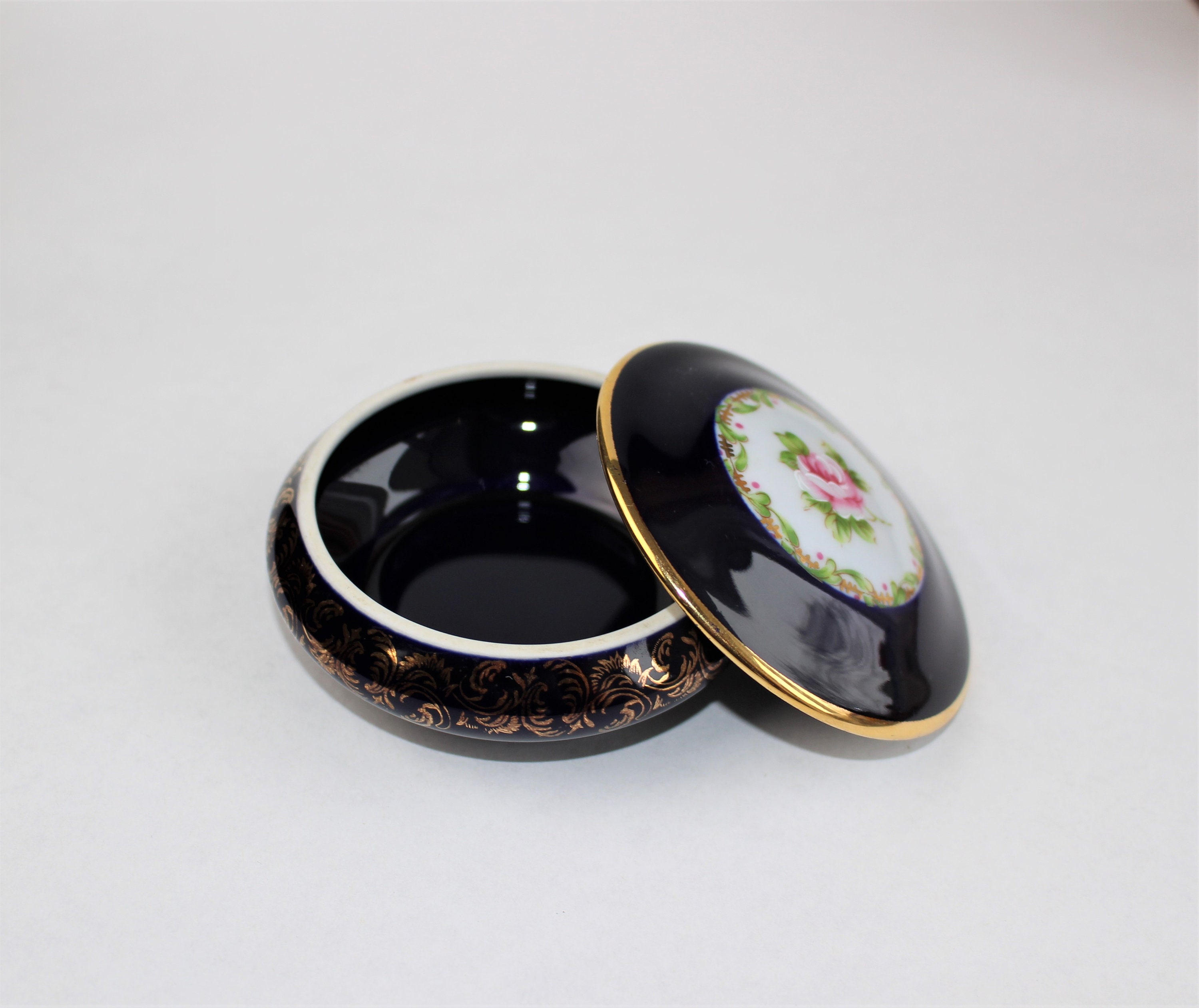 Vintage Limoges Castel France Trinket Box, Cobalt Blue & 22 Carat Gold ...