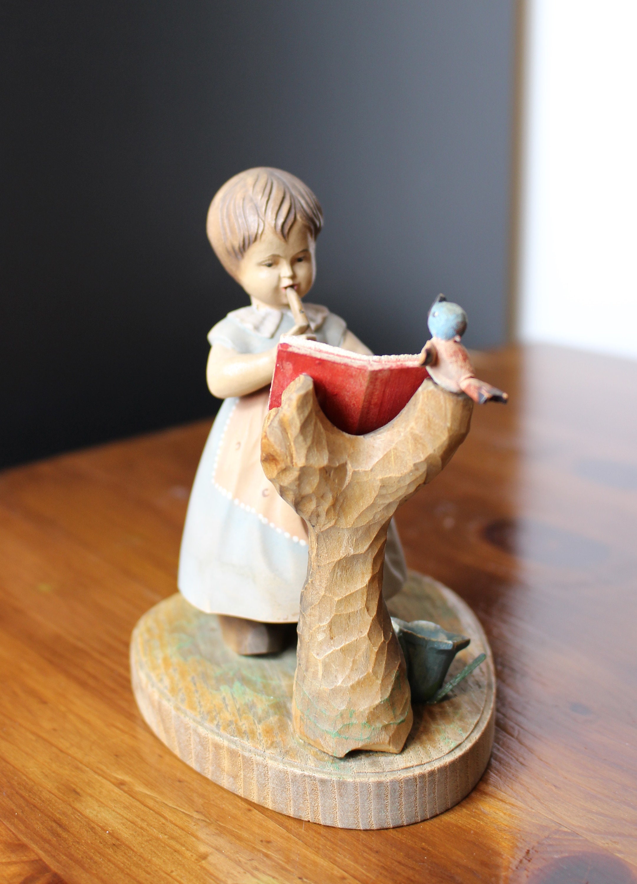 Vintage Figurine Anri Toriart Girl Playing Flute/clarinet With Bird - Etsy