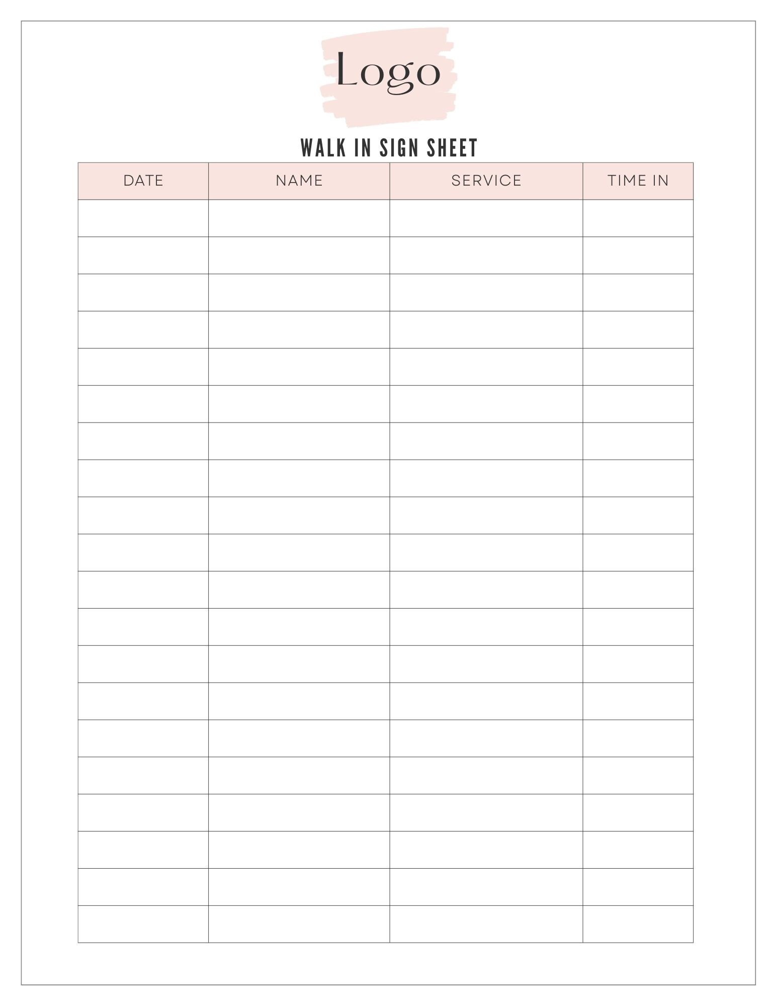 Sign in Sheet for Walk-ins - Etsy