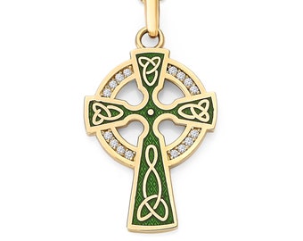 Diamond Studded Cross Pendant Necklace in Solid 14k Gold With Black ...