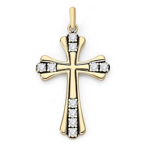 Diamond Studded Cross Pendant in Solid 14k Gold With Black Enamel - Etsy