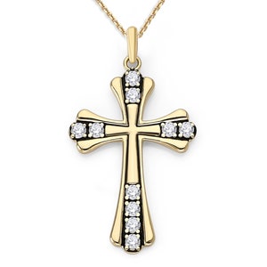 Diamond Studded Cross Pendant Necklace in Solid 14k Gold With Black ...