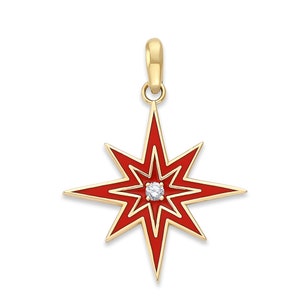 North Star Diamond Pendant in Solid 14k Gold With Black, White, or Red ...