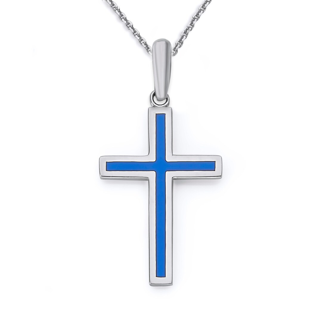 Enameled Cross Necklace in Sterling Silver, Small Pendant, Colorful ...