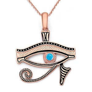 Eye of Horus Necklace in Solid 14k Gold With Turquoise Stone and Black ...