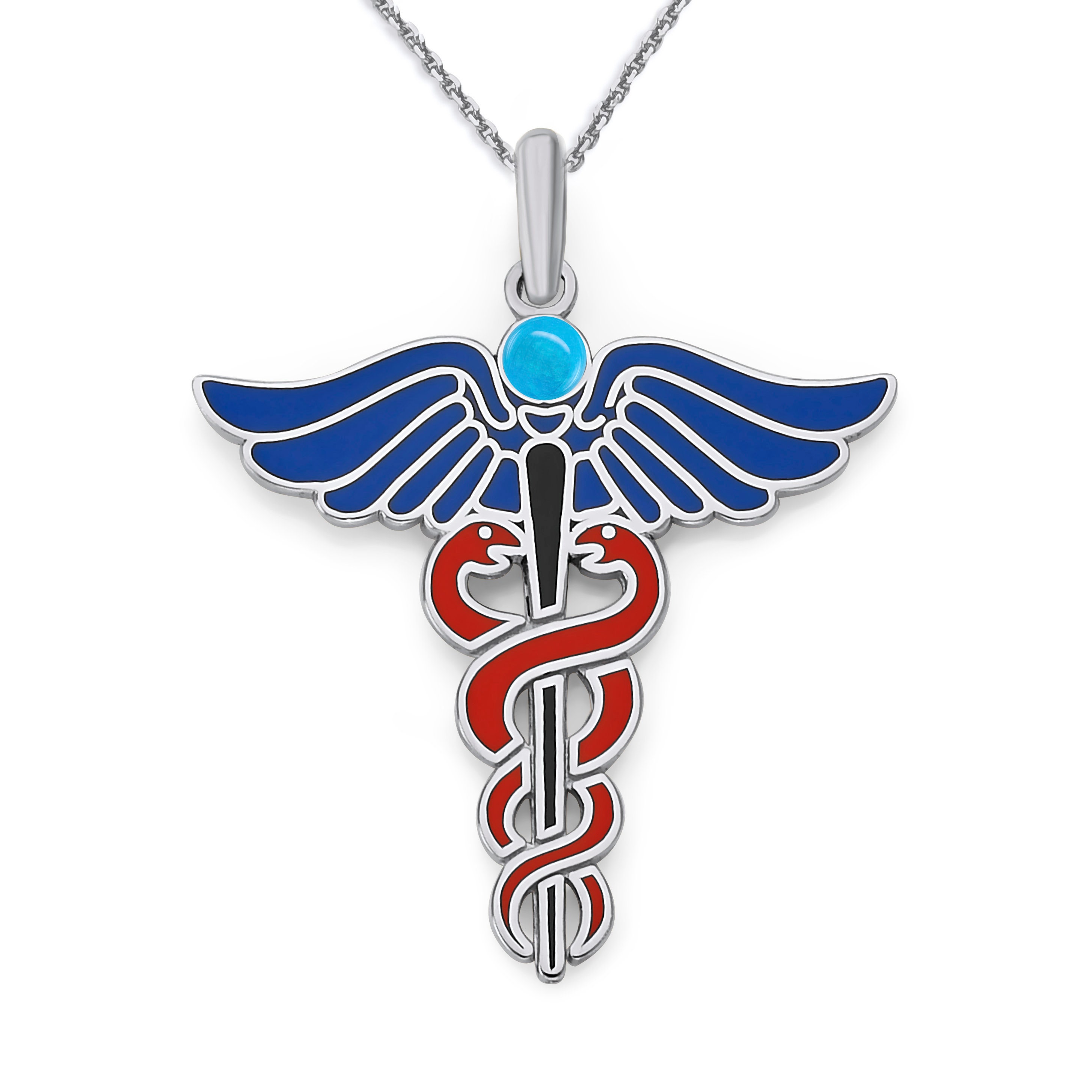 Caduceus Necklace With Turquoise Stone in Solid 14k Gold - Etsy