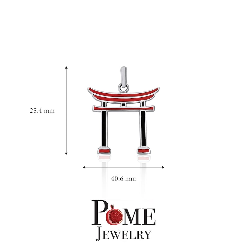 Japanese Torii Gate Necklace in Solid 14k Gold With Black and Red ...
