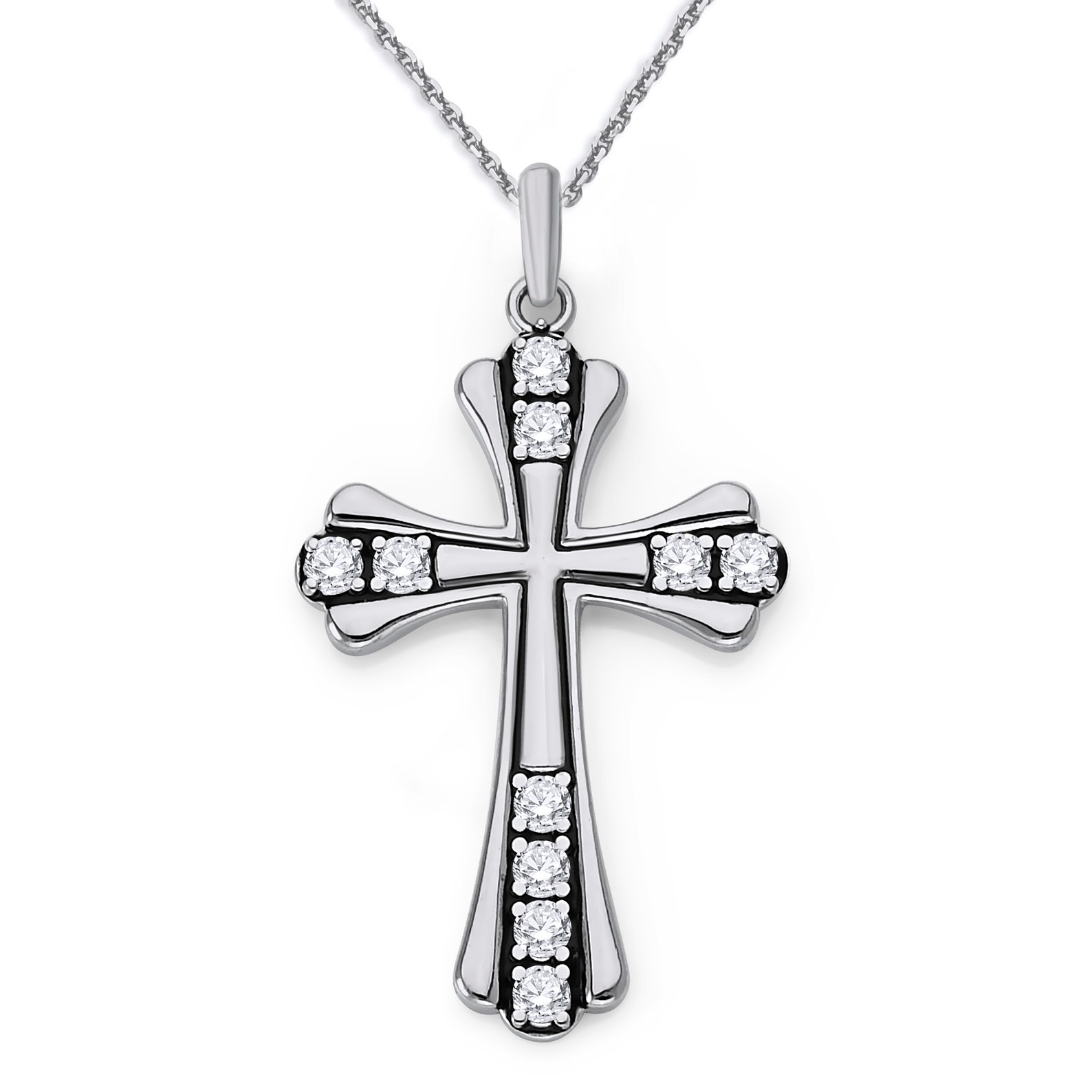 Diamond Studded Cross Pendant Necklace in Solid 14k Gold With Black ...