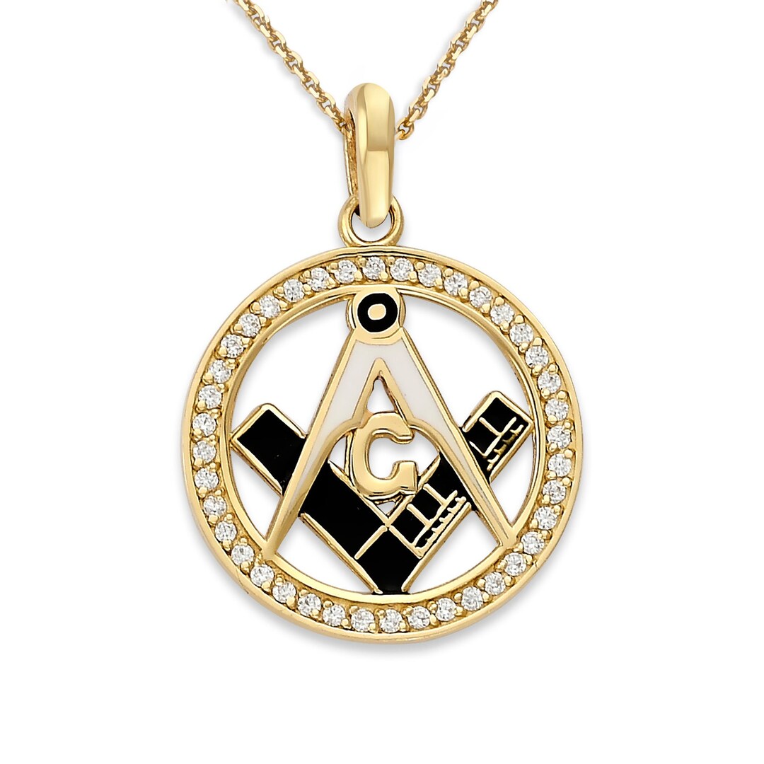 Masonic Diamond Necklace in Solid 14k Gold, Freemason Square and ...