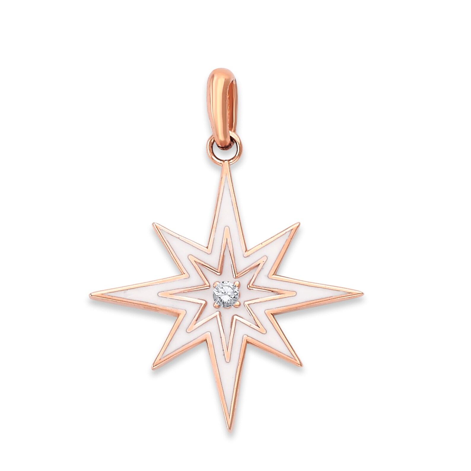 North Star Diamond Pendant in Solid 14k Gold With Black, White, or Red ...