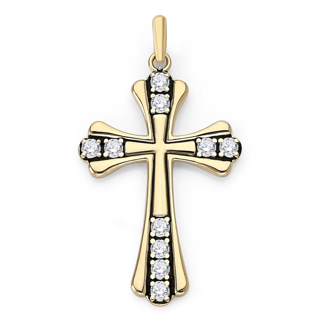 Diamond Studded Cross Pendant in Solid 14k Gold With Black Enamel - Etsy