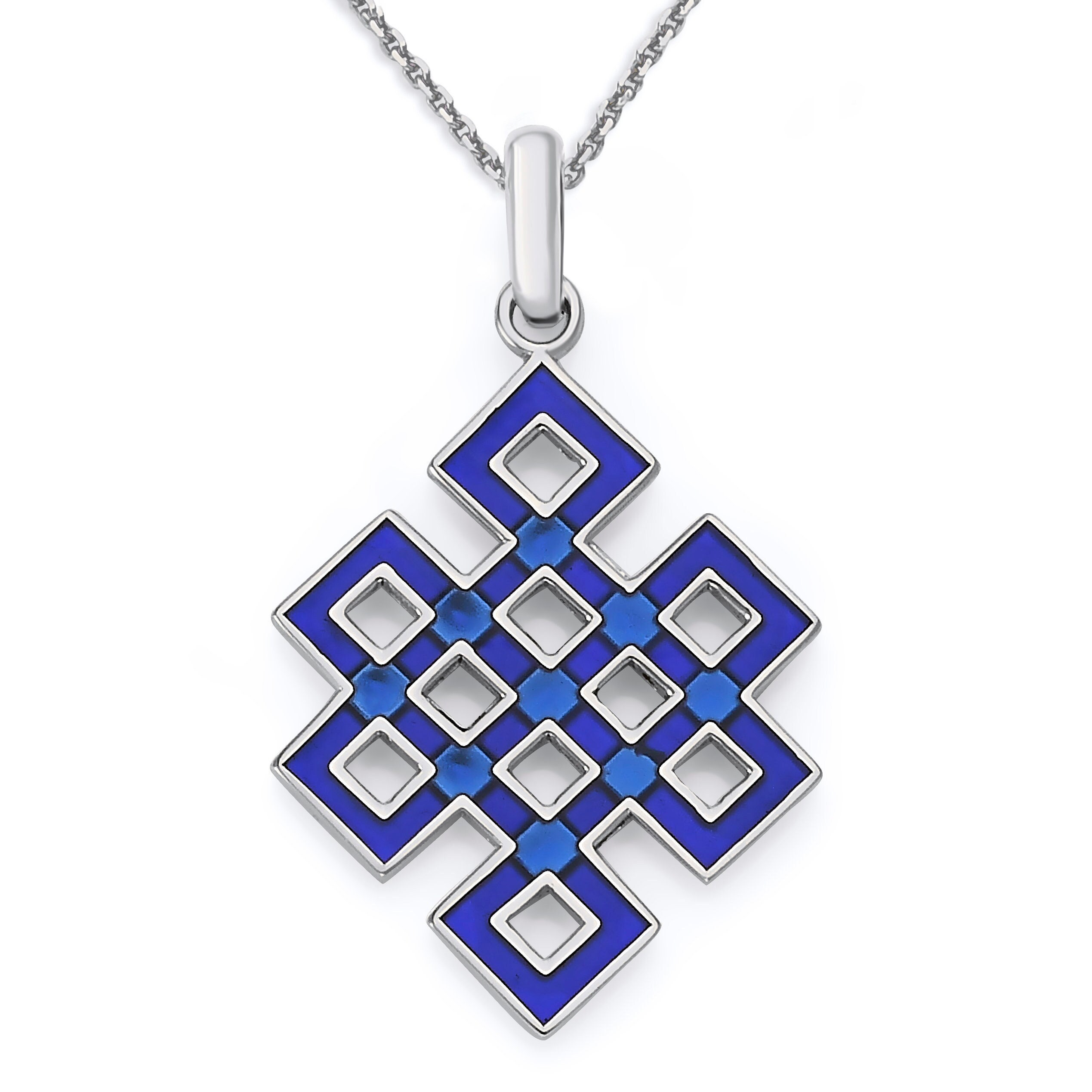 Endless Eternal Knot Pendant Necklace in Sterling Silver With Blue ...