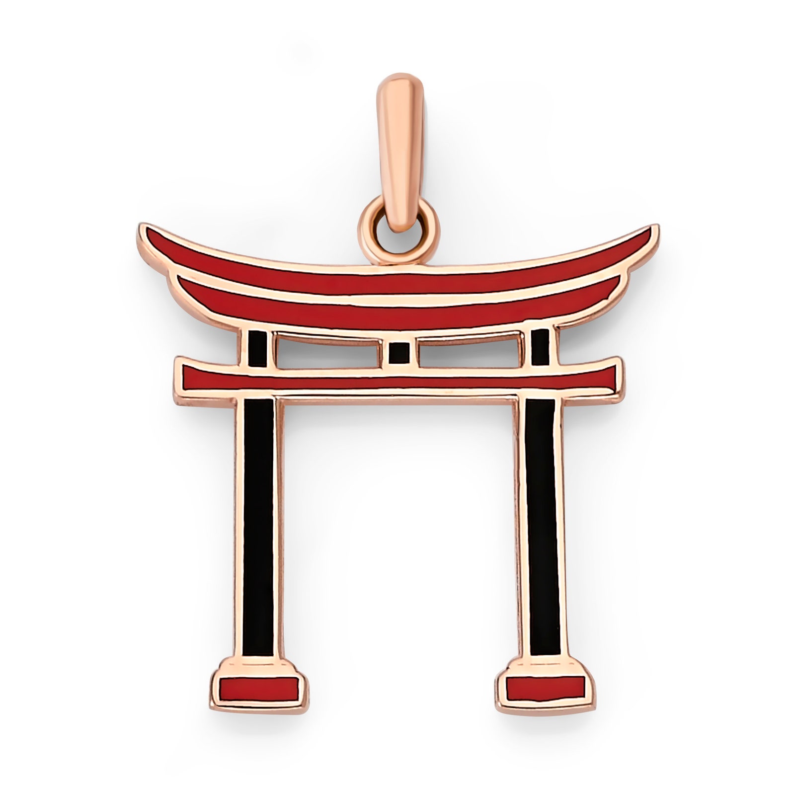 Japanese Torii Gate Necklace in Solid 14k Gold With Black and Red ...