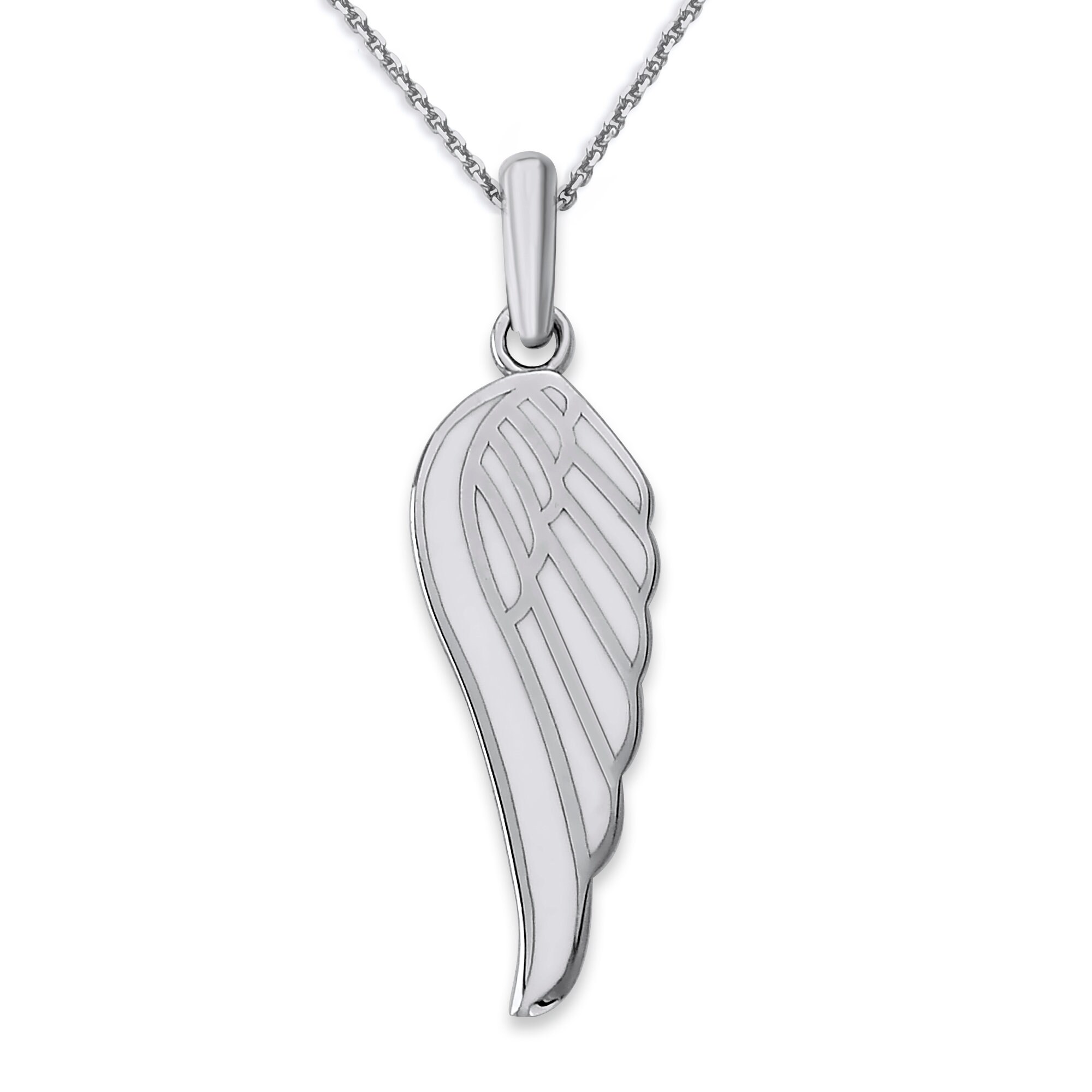 Angel Wing Necklace in Solid 14k Gold, White Enamel, Right Wing - Etsy