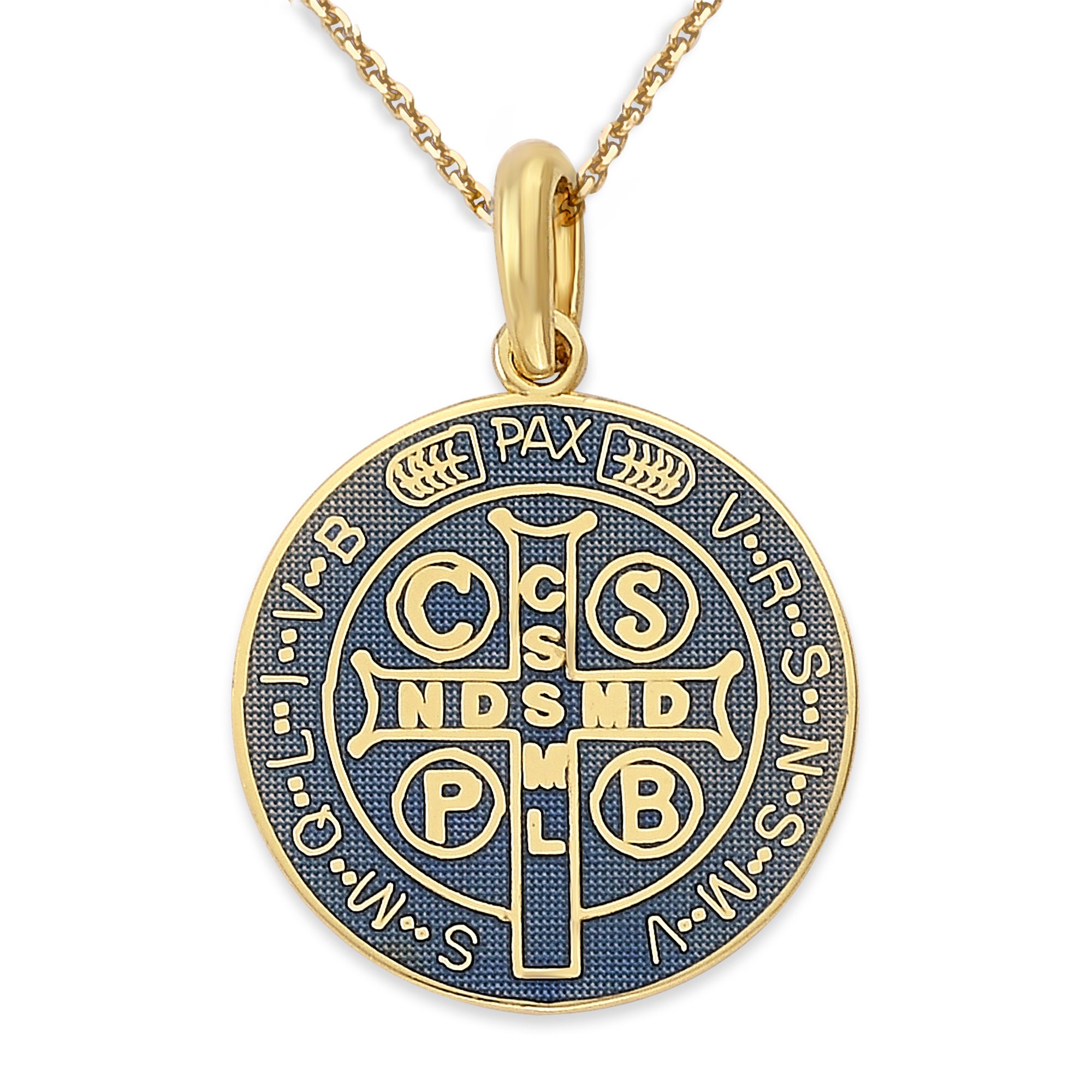 Saint Benedict Coin Necklace in Solid 14k Gold Blue and Red - Etsy