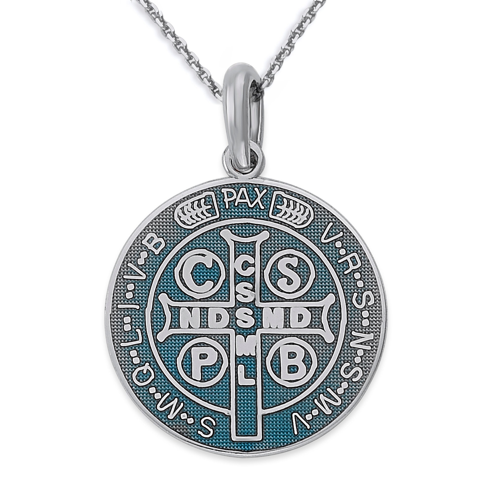 Saint Benedict Coin Necklace in Solid 14k Gold, Blue and Red Enamel ...