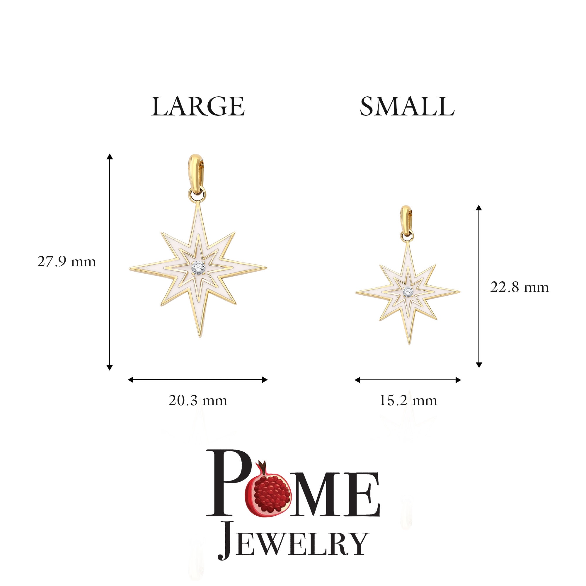 North Star Diamond Pendant in Solid 14k Gold With Black, White, or Red ...