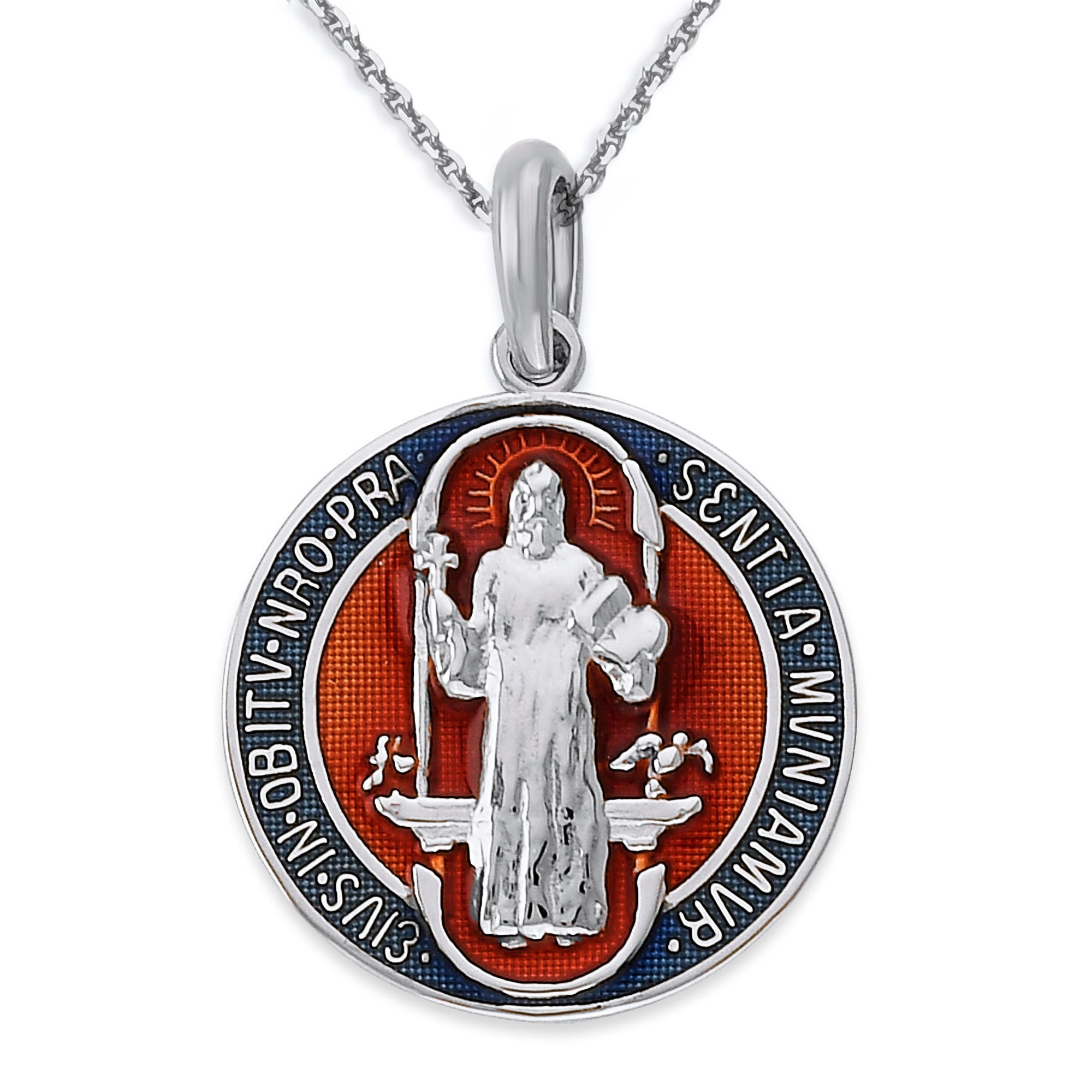 Saint Benedict Coin Necklace in Solid 14k Gold Blue and Red - Etsy