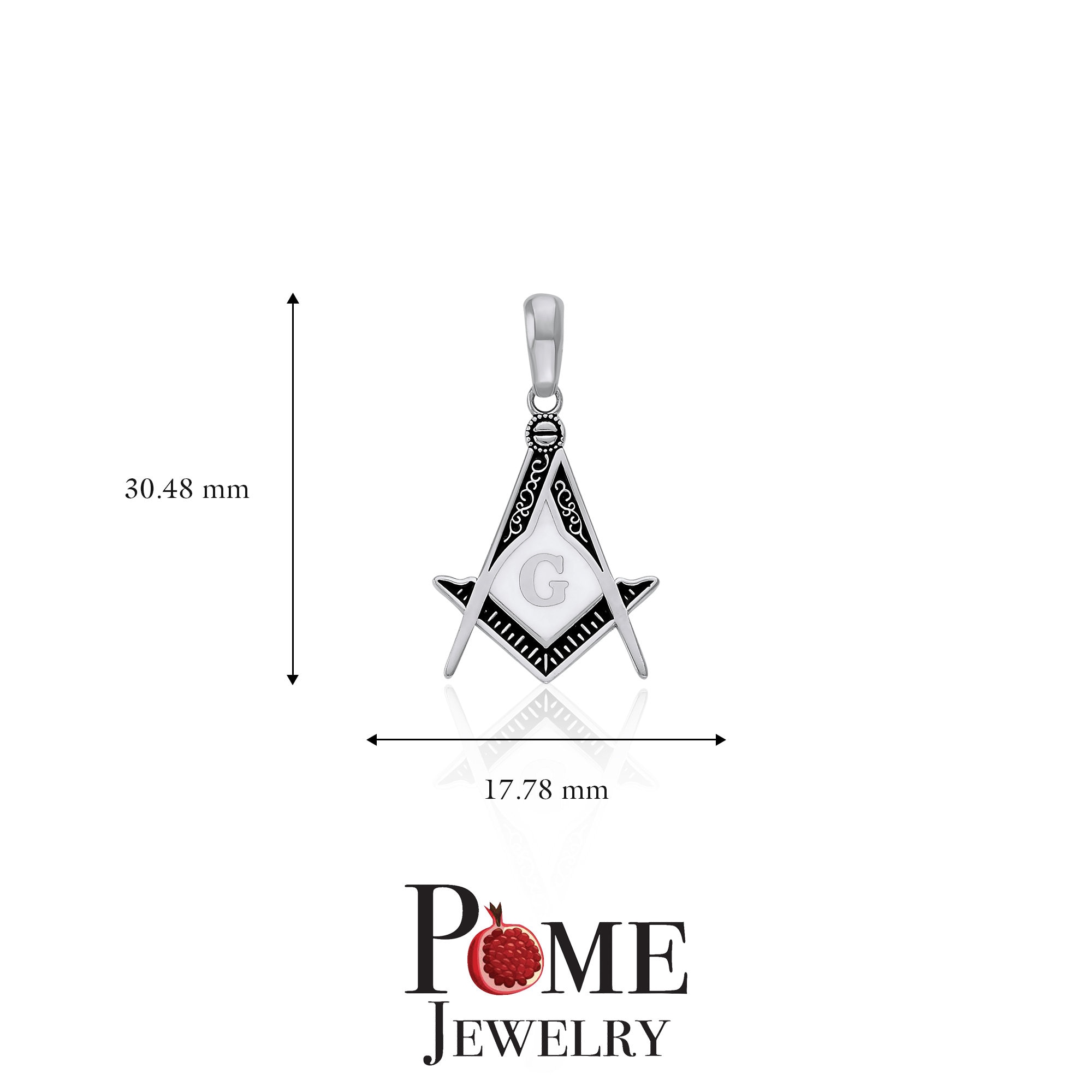 Masonic Square and Compass Necklace in Solid 14k Gold, Black and White ...