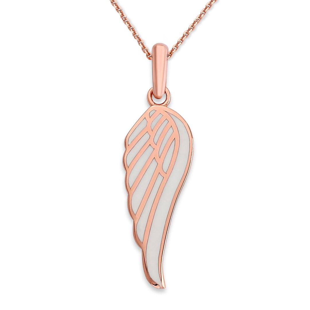 Angel Wing Necklace in Solid 14k Gold, White Enamel, Left Wing - Etsy