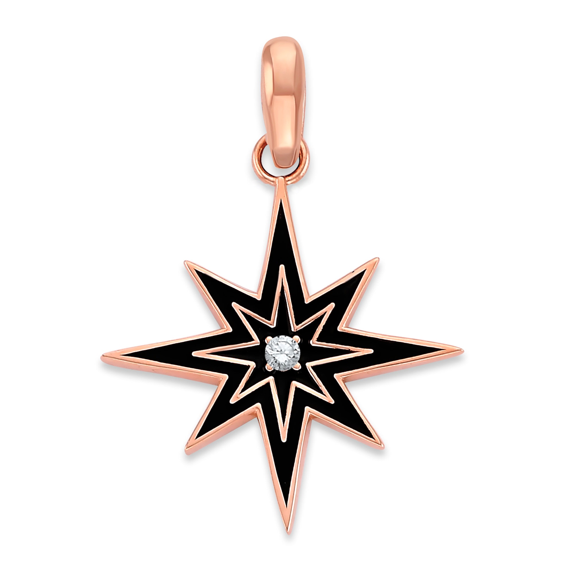 North Star Diamond Pendant in Solid 14k Gold With Black, White, or Red ...