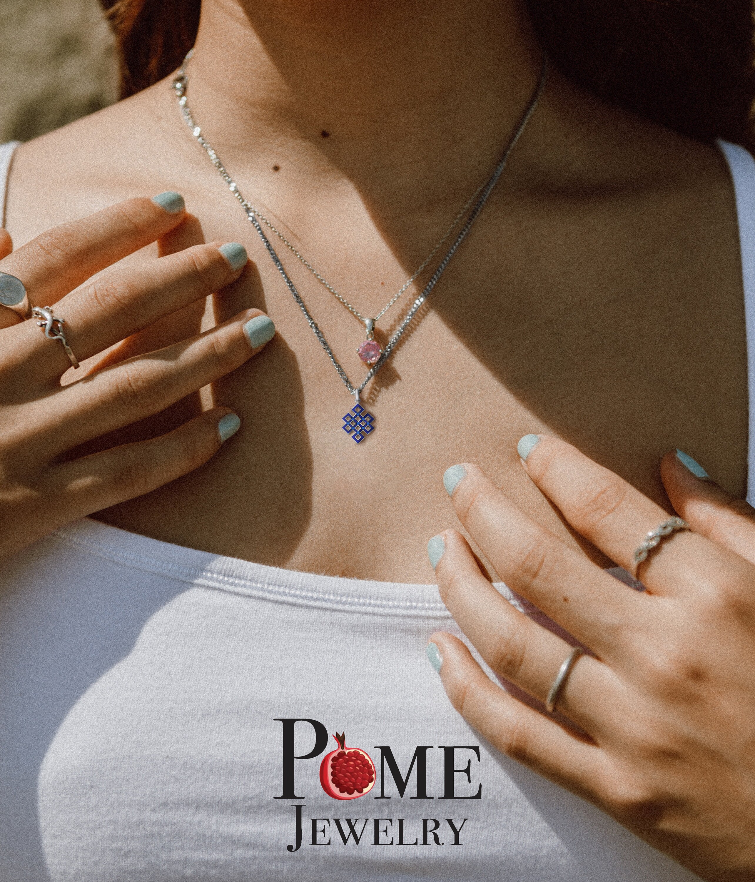 Endless Eternal Knot Pendant Necklace in Sterling Silver With Blue ...