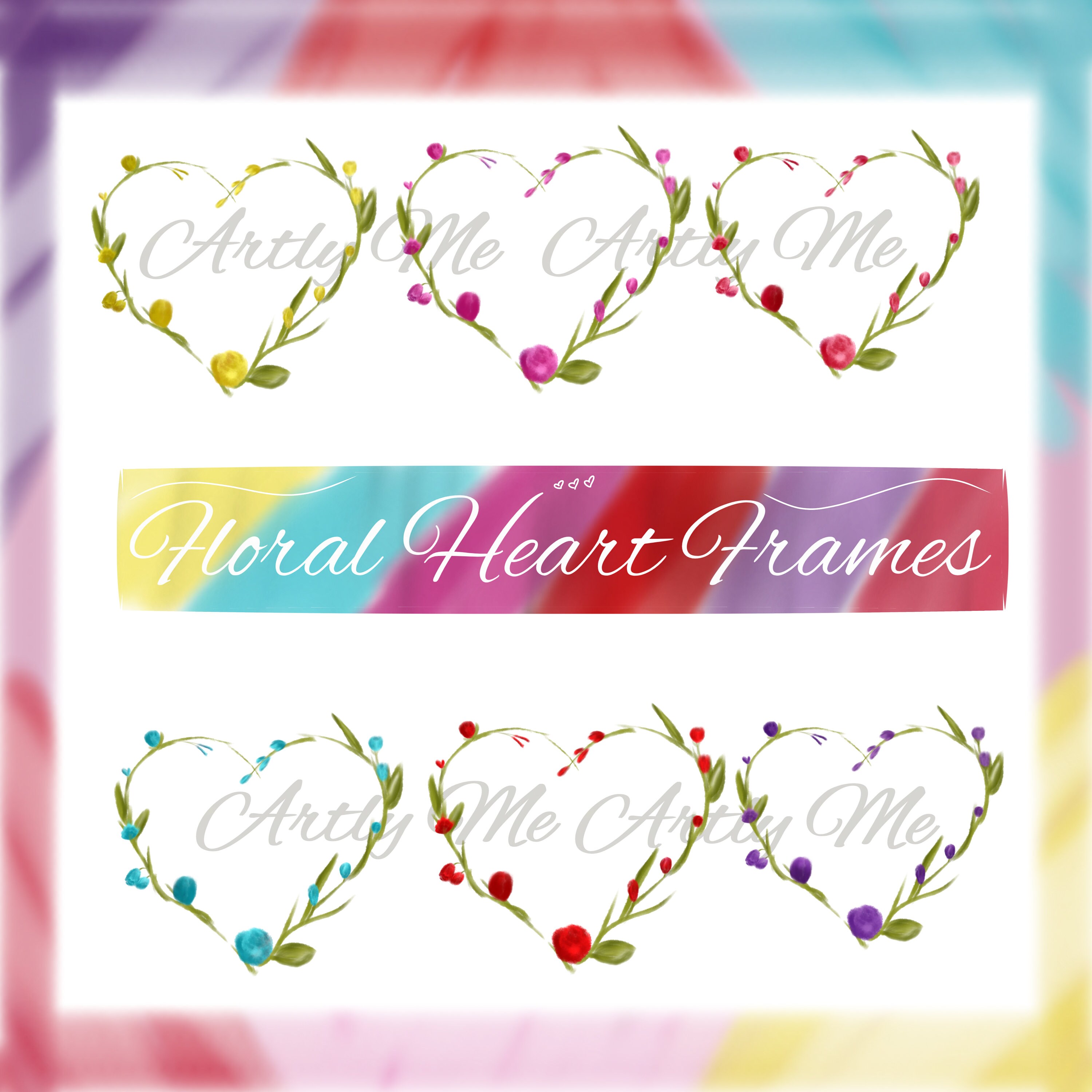 Floral Heart Frames Clipart PNG Heart Shaped Wreath Frames - Etsy