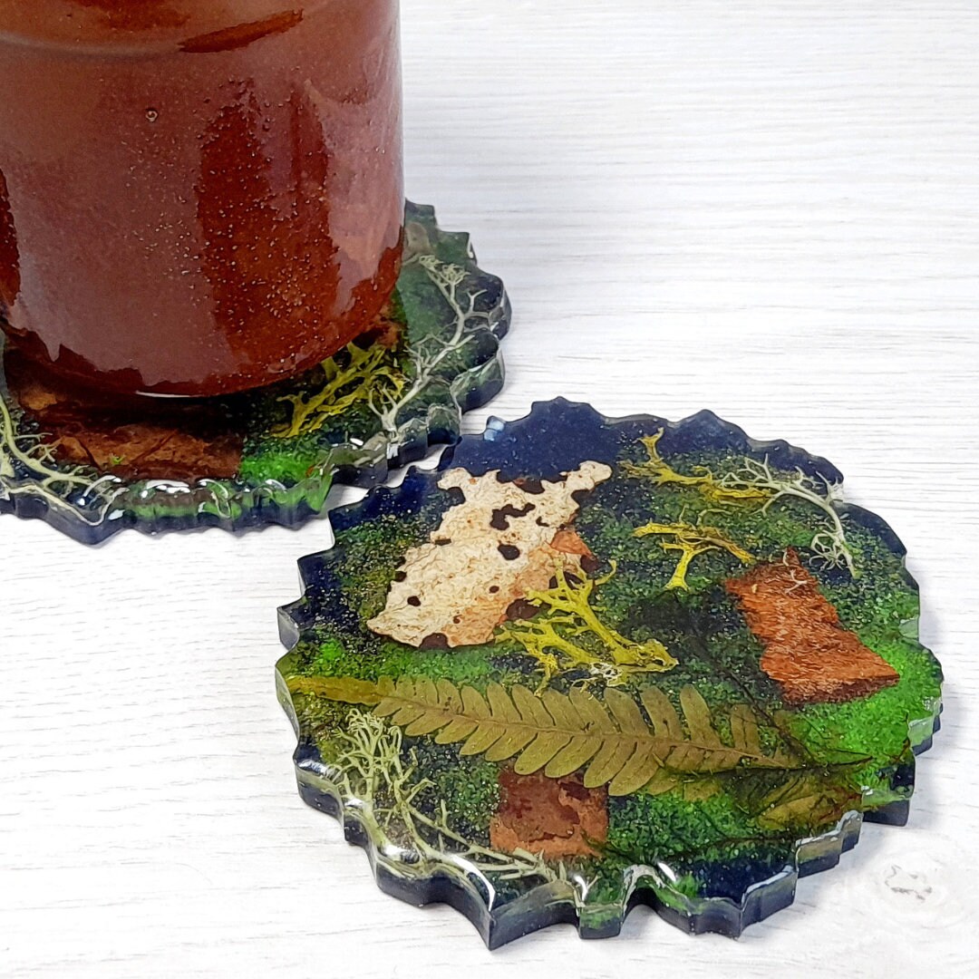 Forest Resin Coaster With Fern and Moss, a Perfect Gift for Any ...